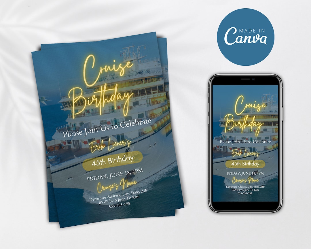 Cruise Birthday Invitation Template, Editable Birthday Party Invite ...