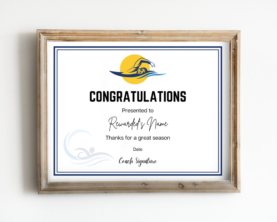 Editable Swimming Award Certificates CANVA Template - Etsy
