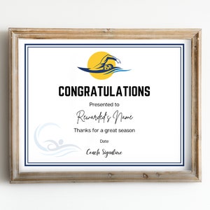 Editable Swimming Award Certificates | CANVA Template | Printable ...