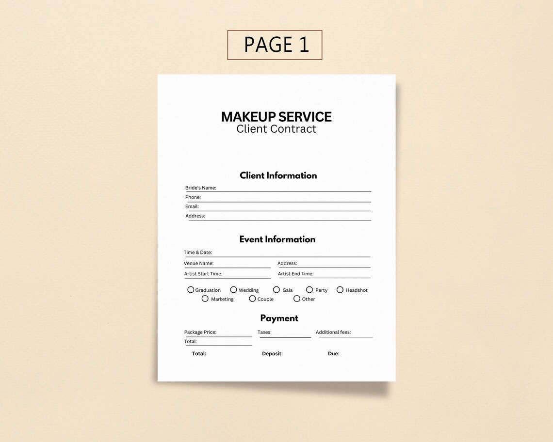 Editable Bridal Makeup & Makeup Service Contracts Bundle PDF - Etsy