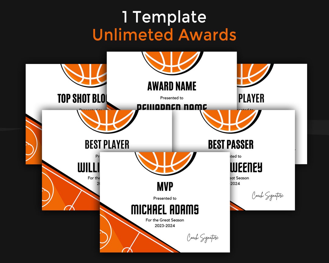 Basketball Award Certificate Editable Canva Template, Printable Award ...