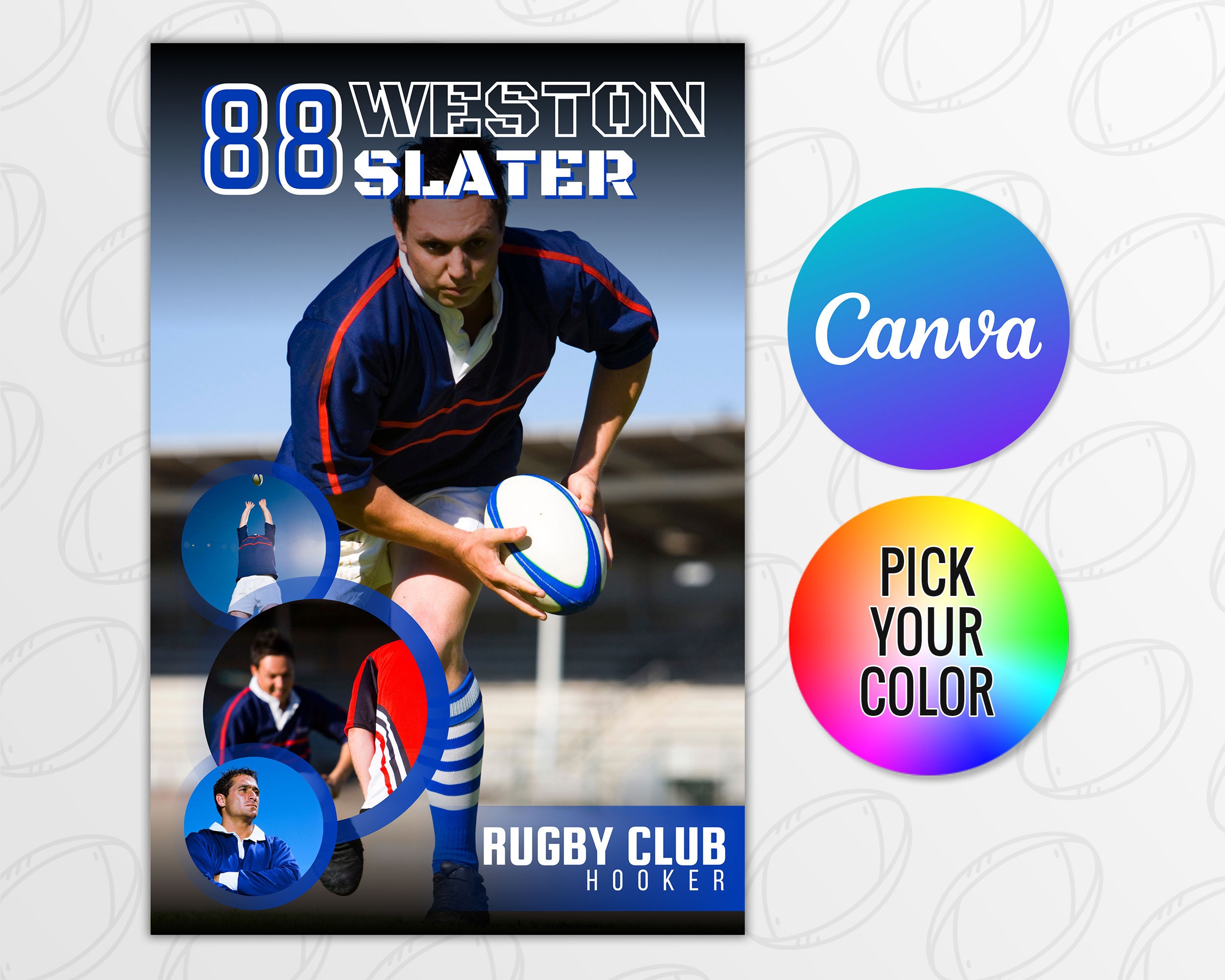 Rugby Banner Template, Editable & Printable DIY High School Sports ...