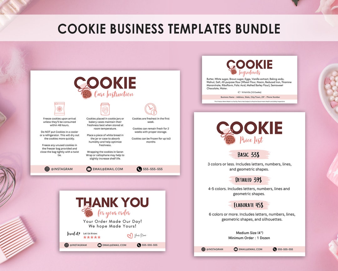 Cookie Business Templets Bundle, Care Instruction, Thank You Card ...