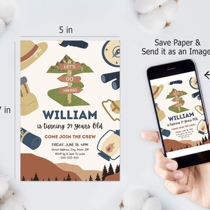 Hiking Birthday Invitation Template, Outdoor Hike Party Invite ...