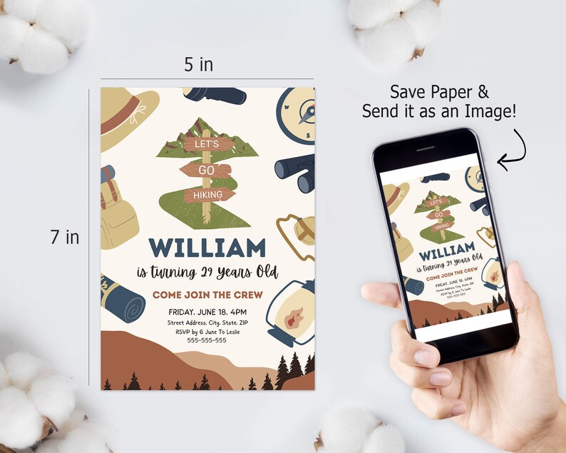 Hiking Birthday Invitation Template, Outdoor Hike Party Invite ...
