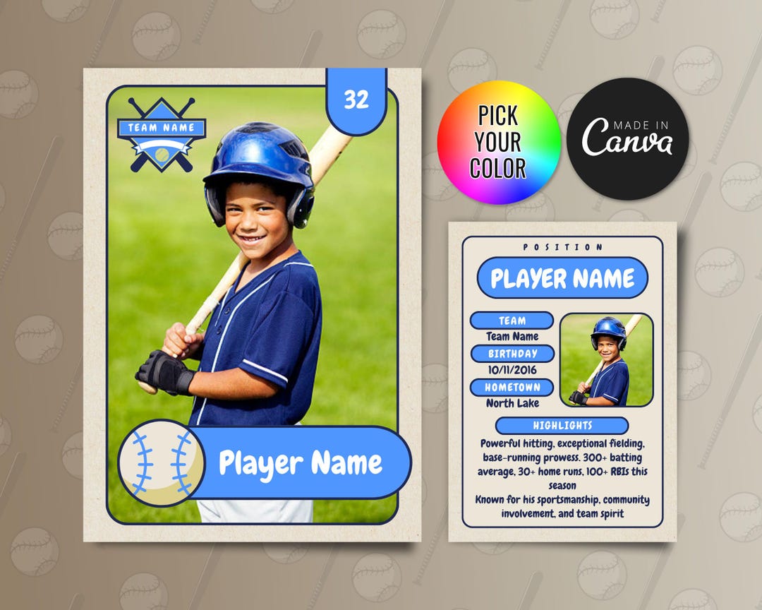 Baseball Kids Trading Cards Template, Customizable Player Card Canva ...