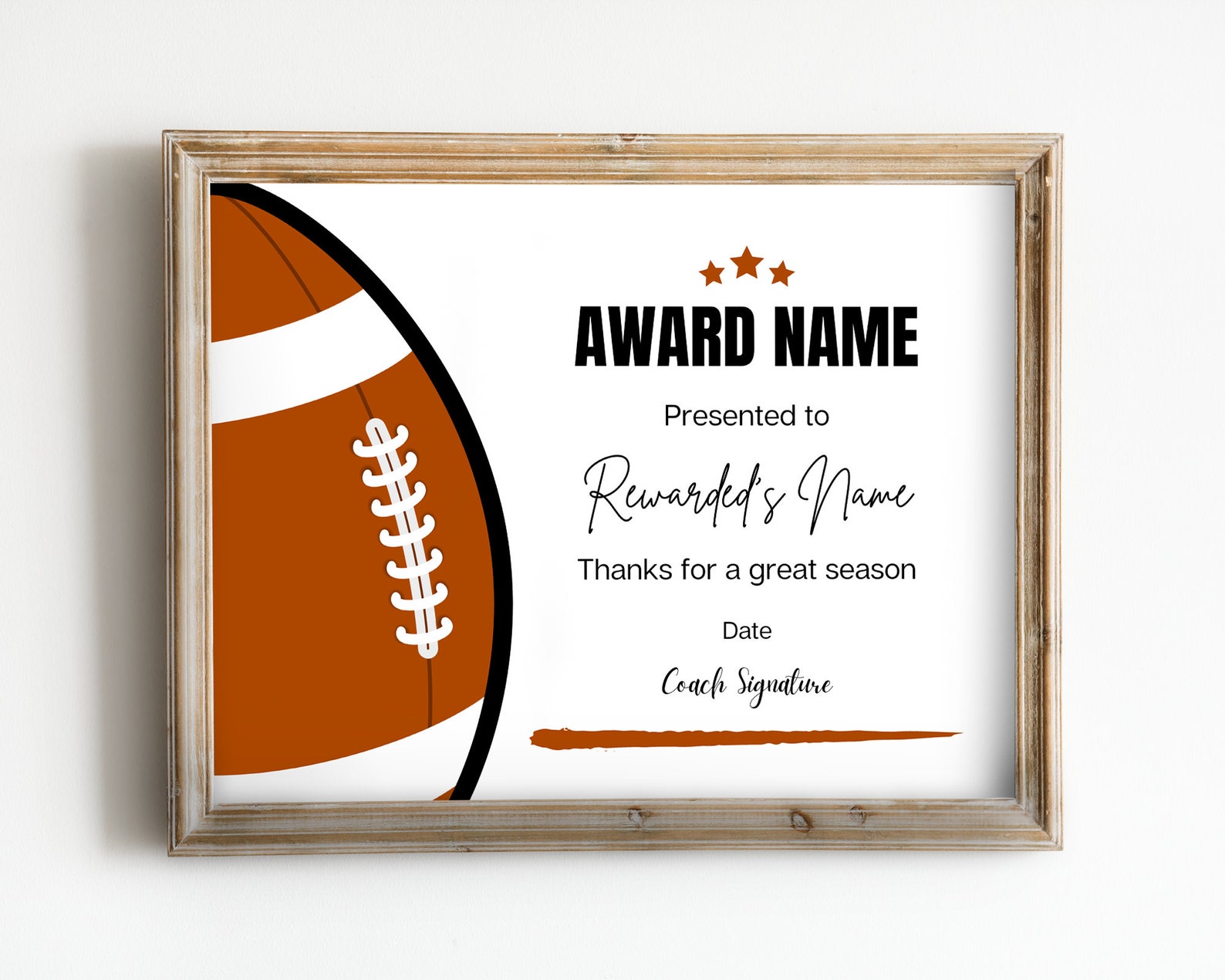 Football Award Certificate Editable Canva Template, Printable Award End ...