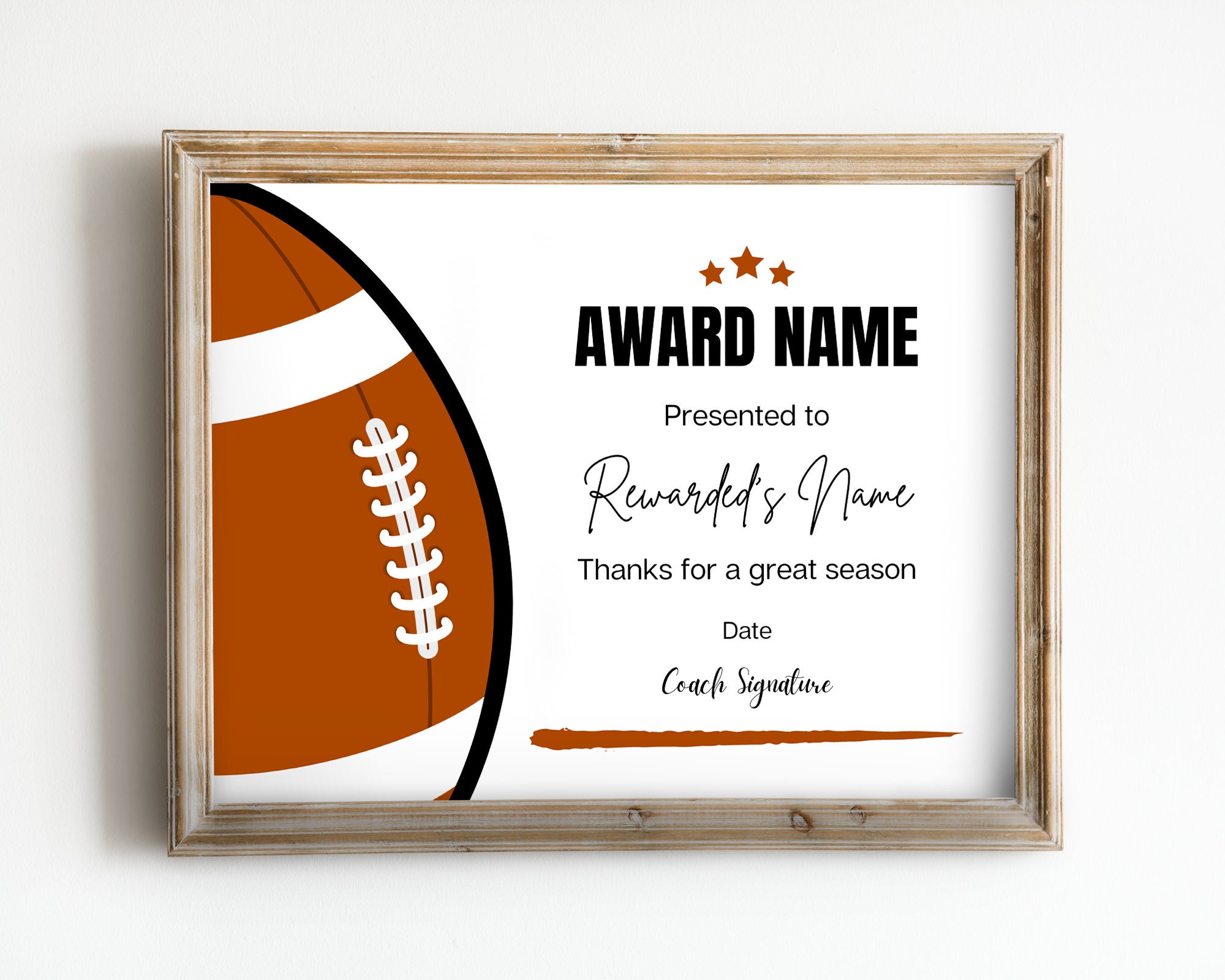 Football Award Certificate Editable Canva Template, Printable Award End ...