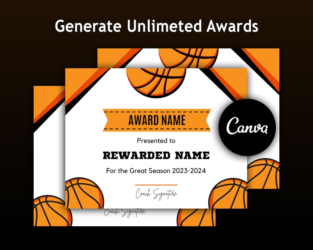 Editable Basketball Award Certificate Canva Template, Printable Award ...