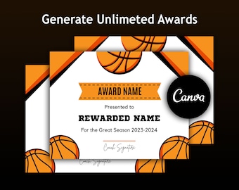 Basketball Award Certificate Editable Canva Template Printable Award ...