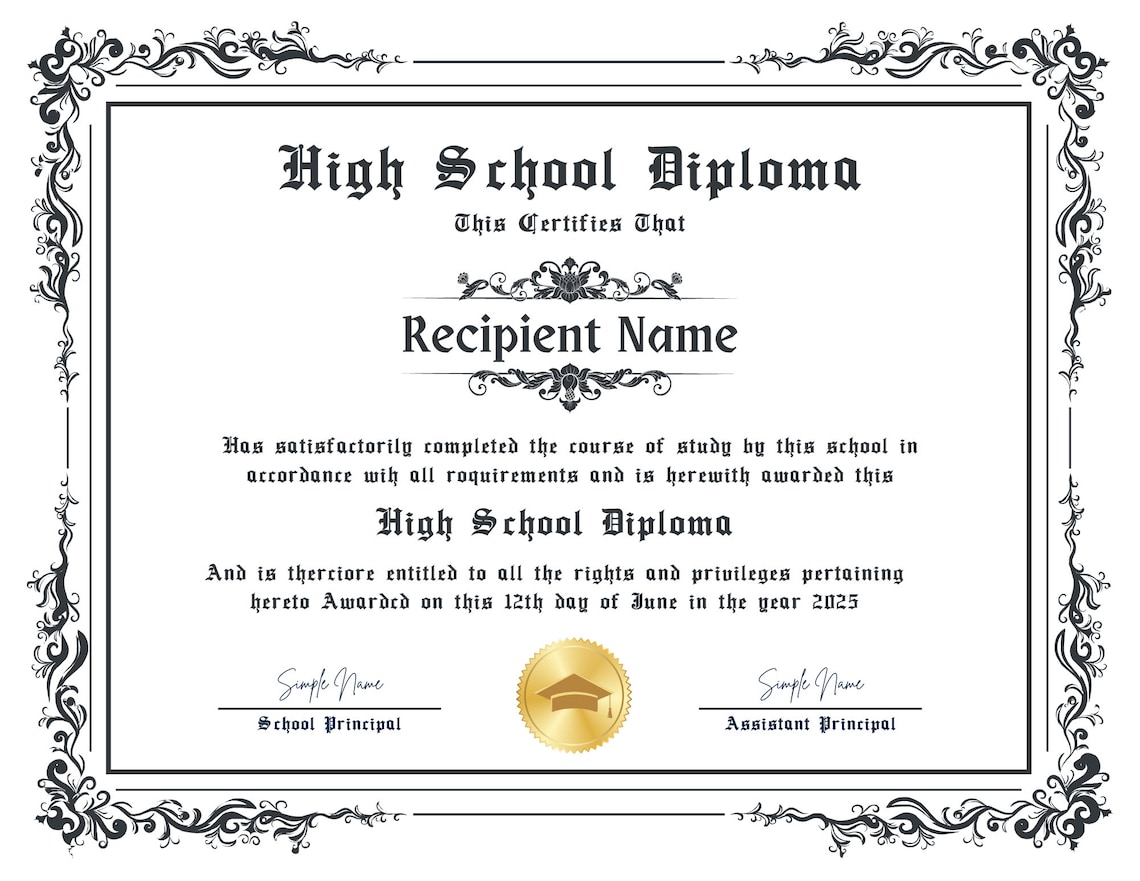 DIY Printable High School Diploma Template, Fillable Home School High ...