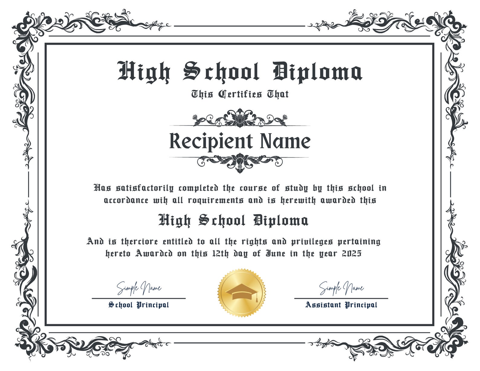 DIY Printable High School Diploma Template, Fillable Home School High ...