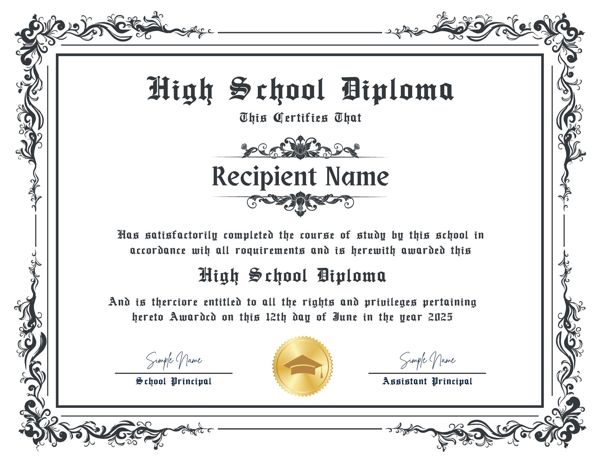 DIY Printable High School Diploma Template, Fillable Home School High ...