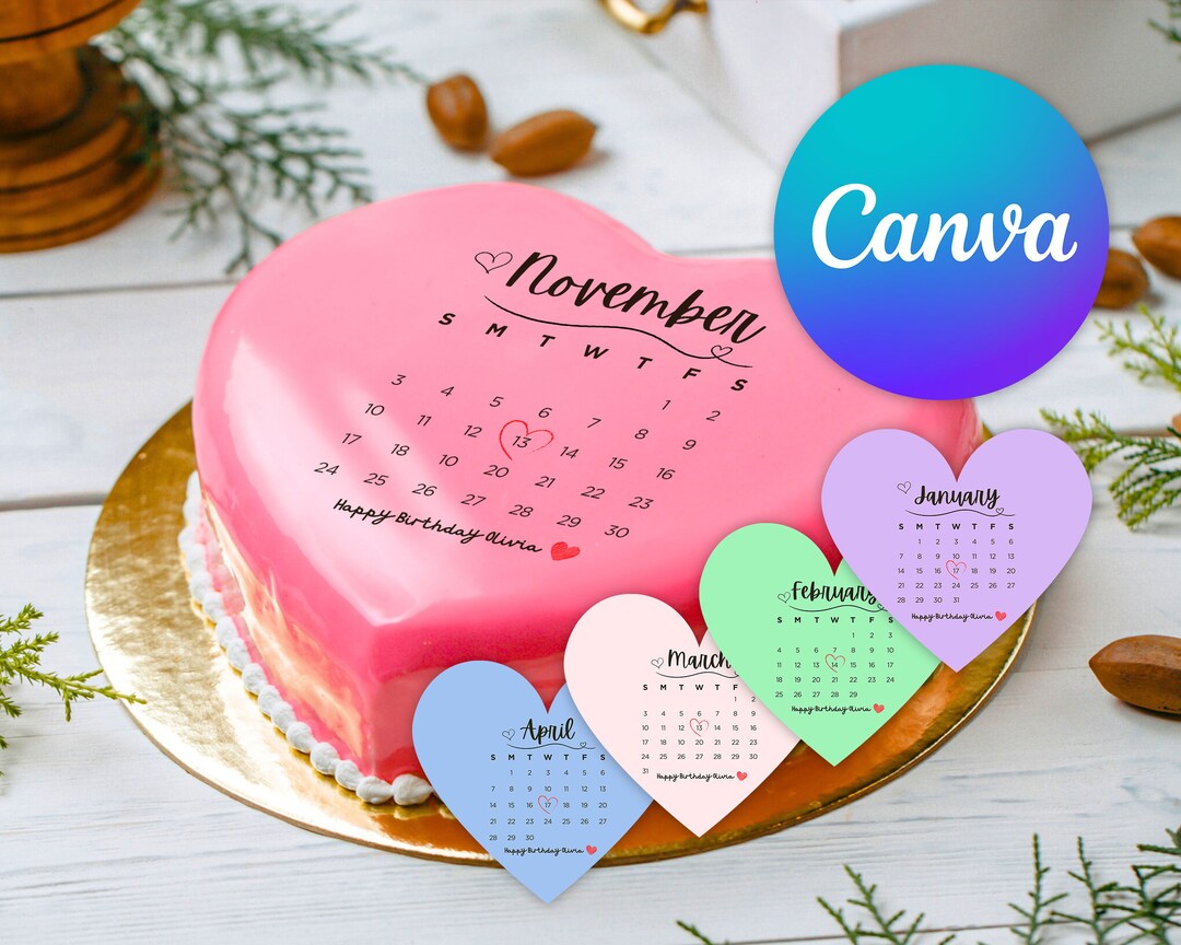 Topper de pastel del mes calendario 2024, plantilla de pastel en forma ...