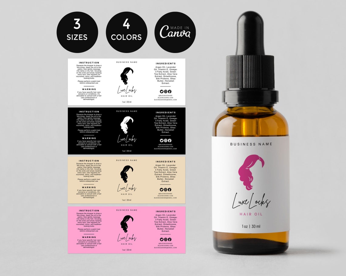 Hair Oil Bottle Label Template, DIY Label Design for Dropper Bottle ...
