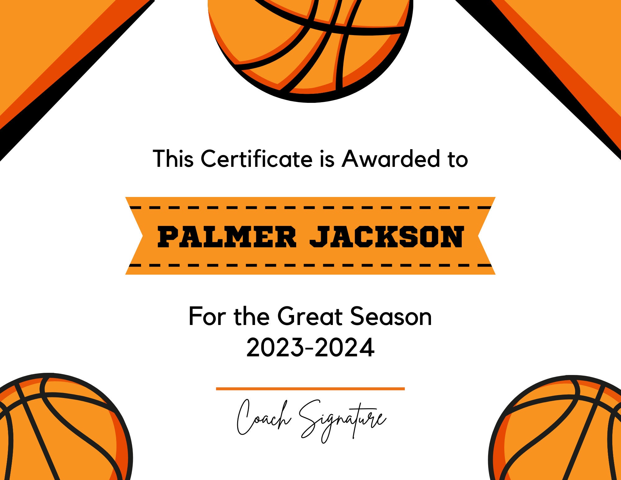 Editable Basketball Award Certificate, End of Season, Canva Template ...