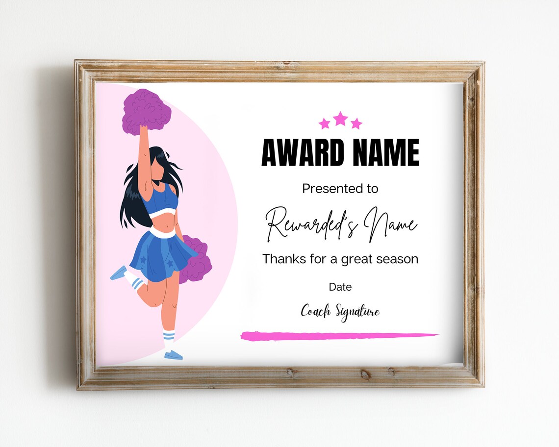 Cheerleading Award Certificate Editable Canva Template - Etsy