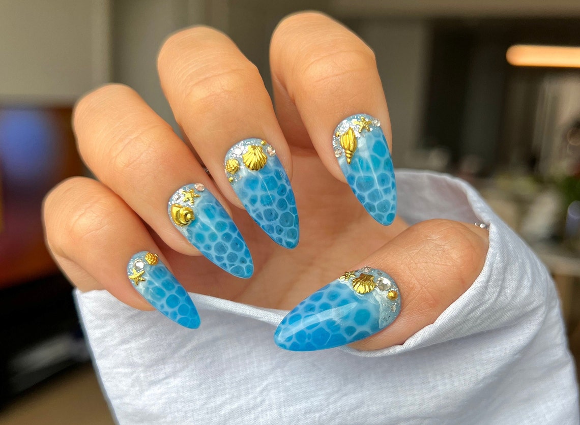 Ocean Press on Nails Summer Pool Press on Nails L High Quality False Nails L Blue Nails - Etsy