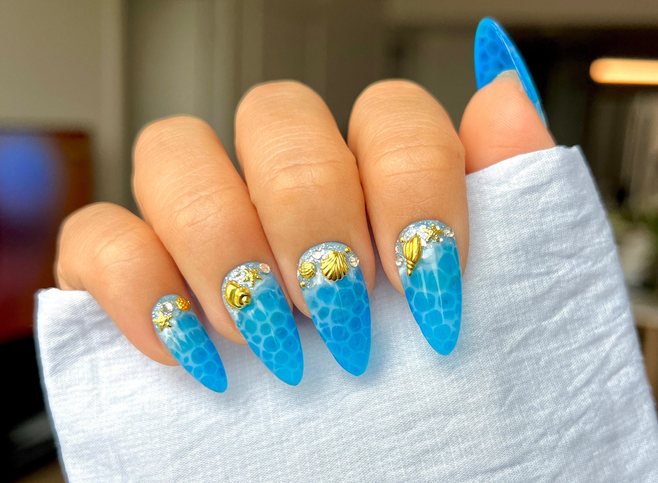 Ocean Press on Nails Summer Pool Press on Nails L High Quality False Nails L Blue Nails - Etsy