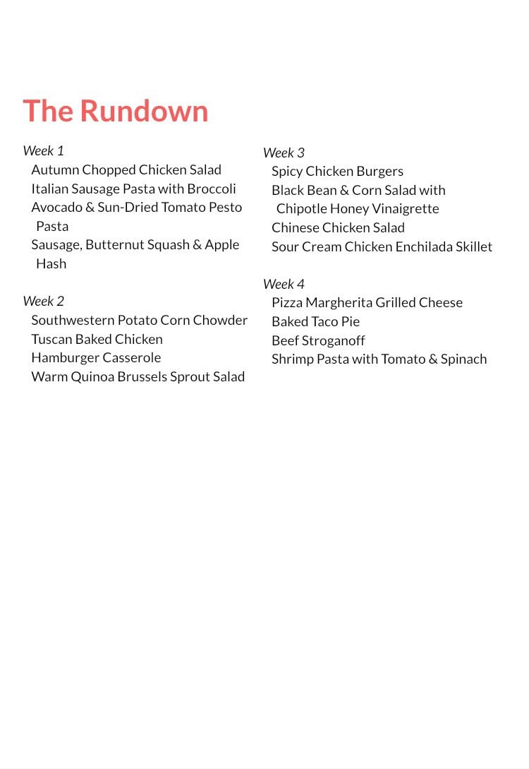 4 Week Meal Plan With Grocery List - Etsy