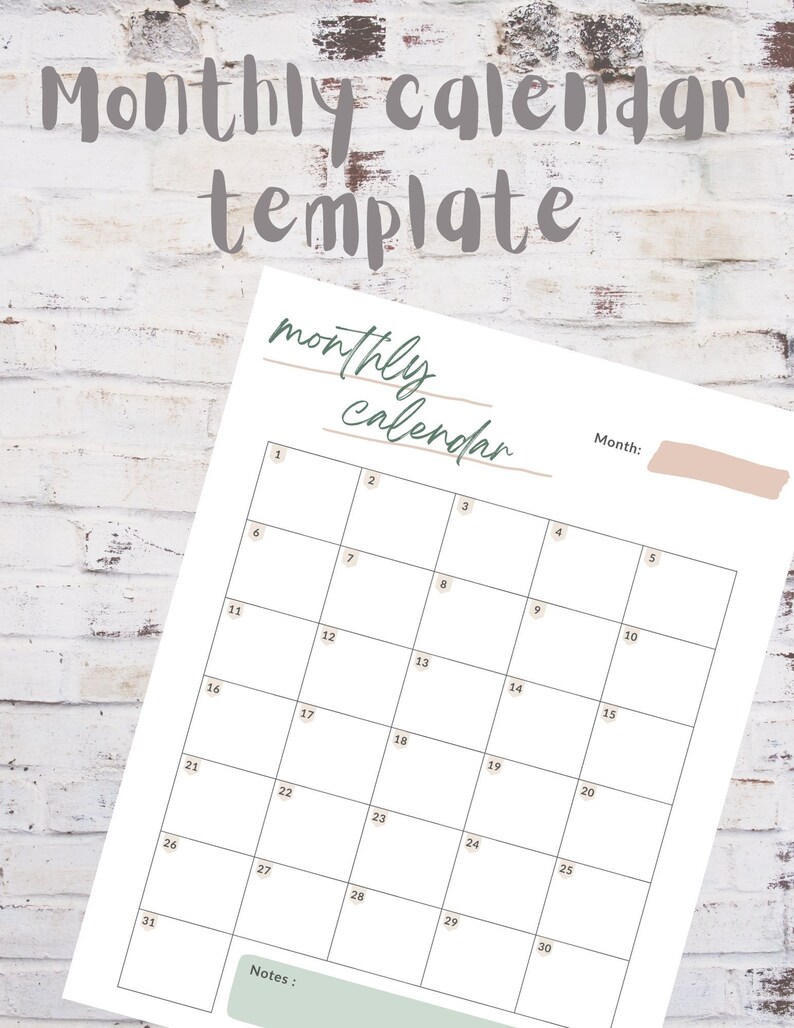 Monthly Calendar Template, Neutral - Etsy