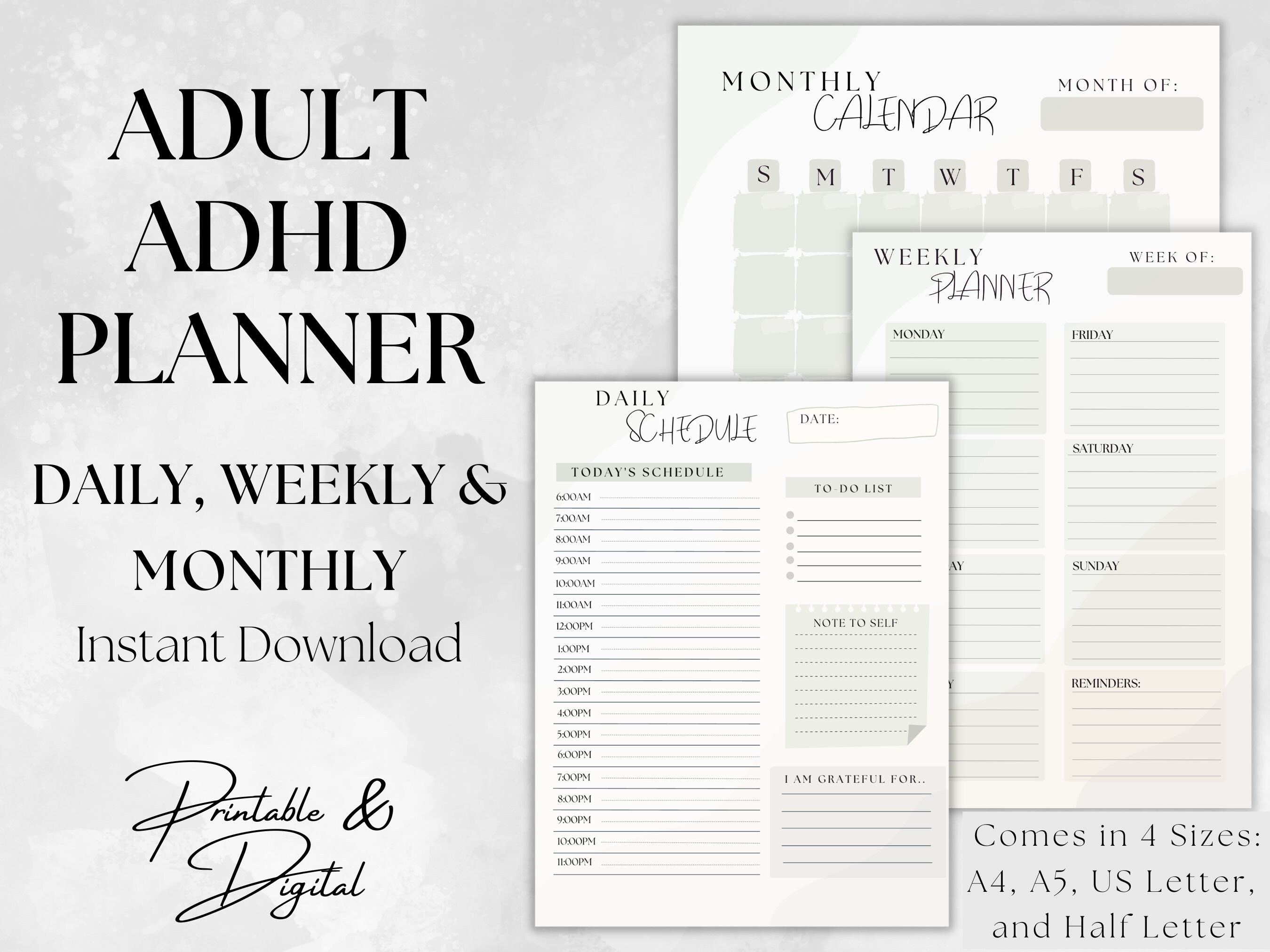 Green Adult ADHD Planner Printable and Digital ADHD Planer - Etsy