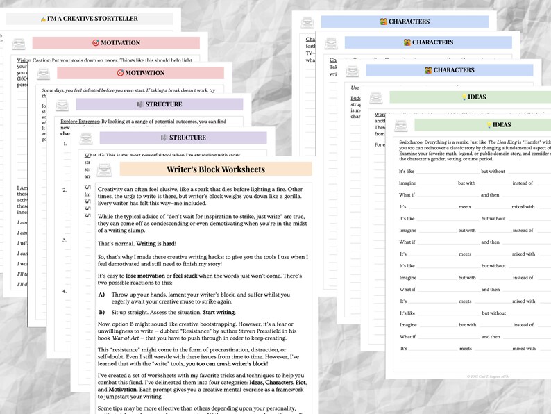 Writer's Block Worksheets | Story Writing Idea Generator | Creativity ...