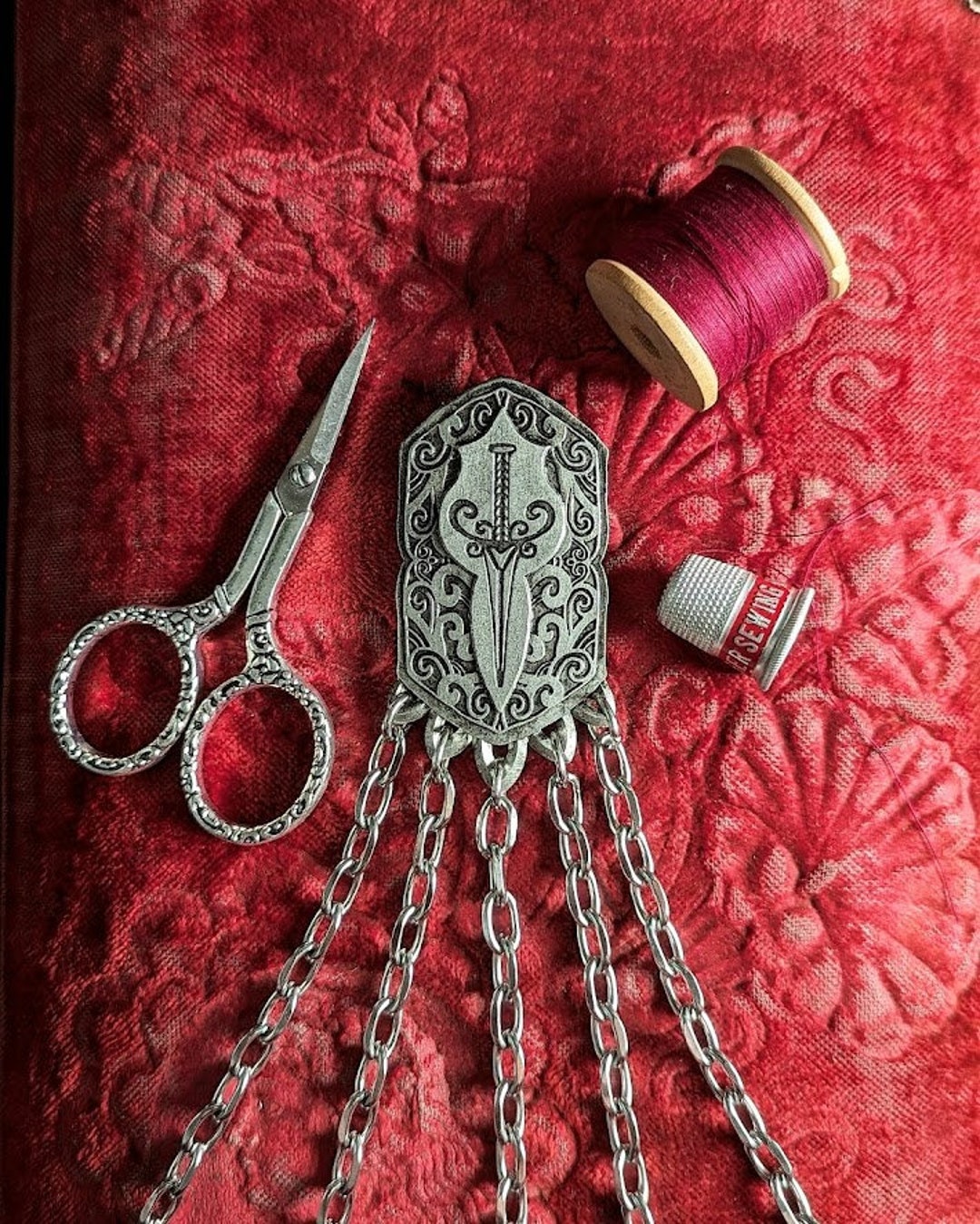 Silver Pewter Sword Chatelaine With Waist Clip - Five Chains and Hooks ...