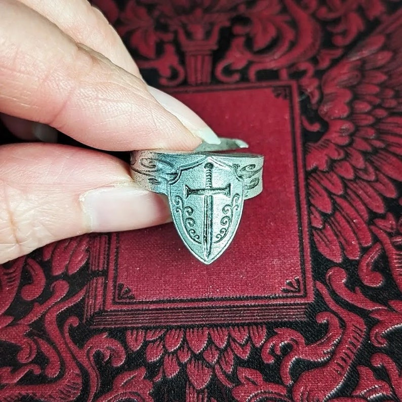 Sword Shield Ring Adjustable Handcrafted Unisex Pewter Signet Ring ...