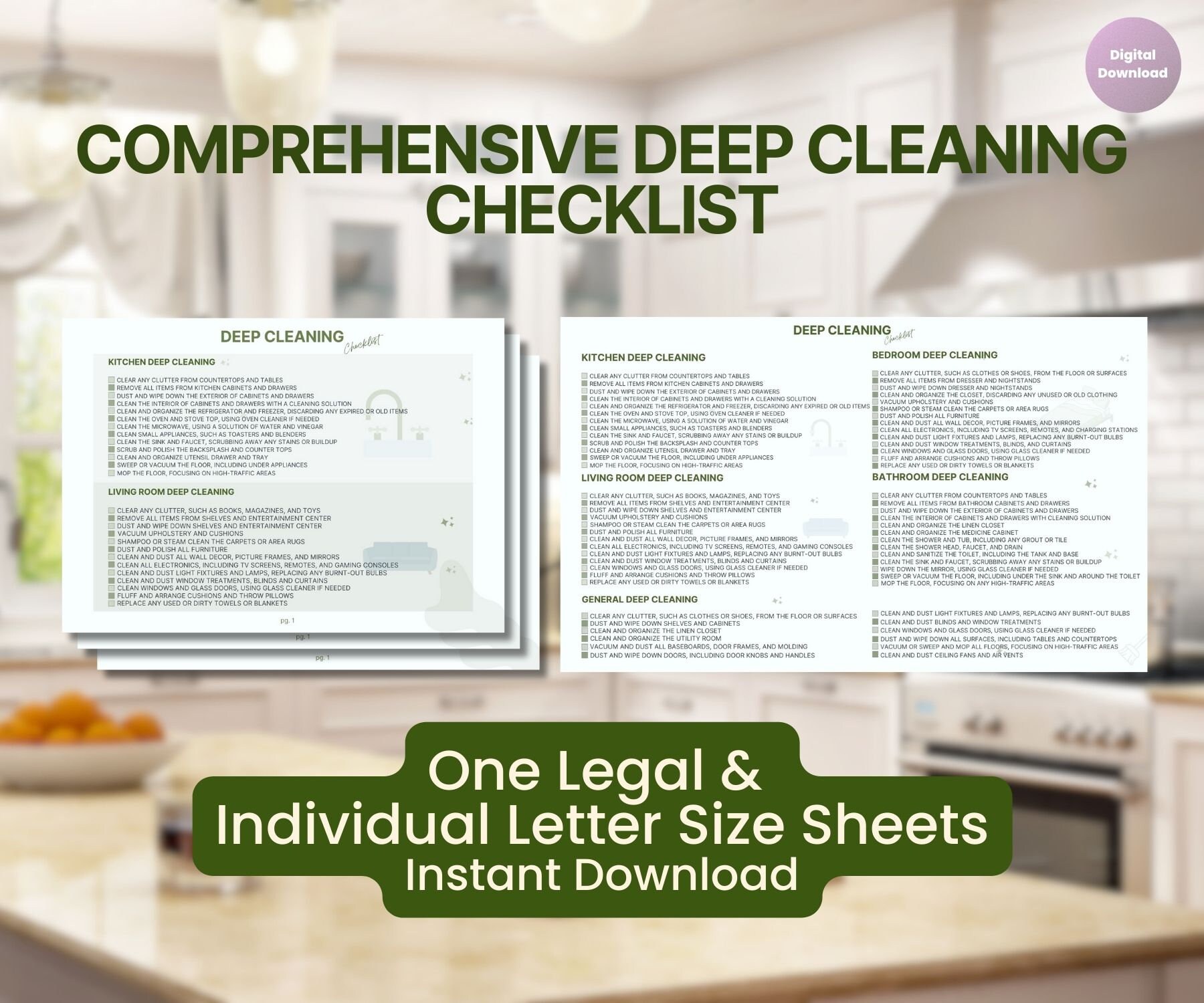 Comprehensive Deep Cleaning Checklist Guide for a Sparkling - Etsy