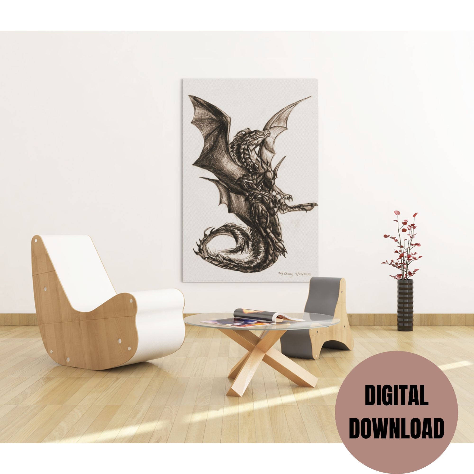 Pencil Drawing Dragon Digital Printable Art / Phone Background ...