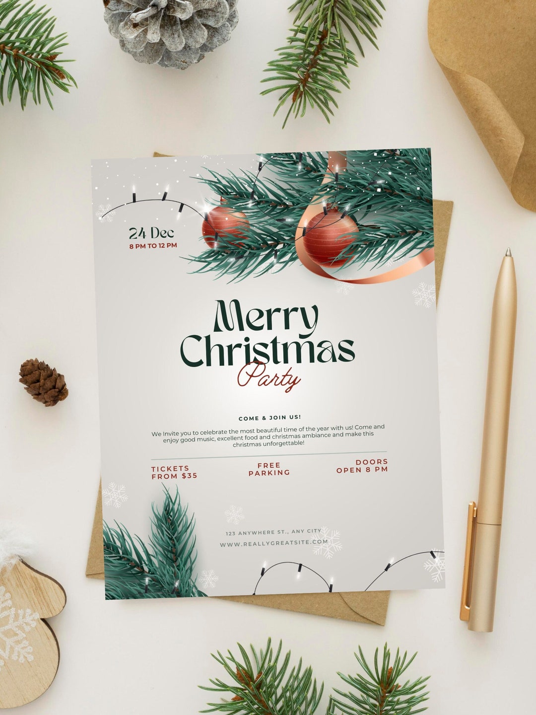 Holiday Party Invitation Template, Christmas Invitation Editable ...
