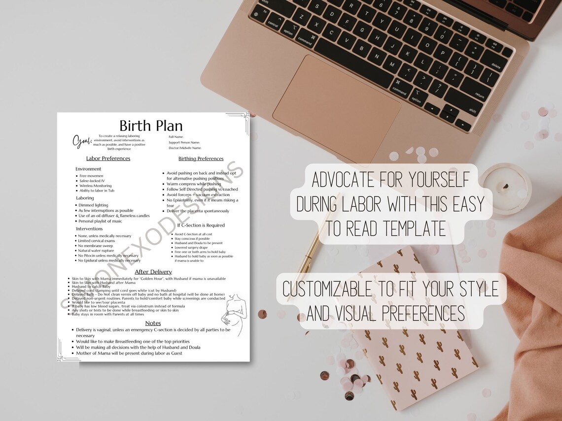 Aesthetic Birth Plan | Birth Plan Template | Editable Canva Template ...