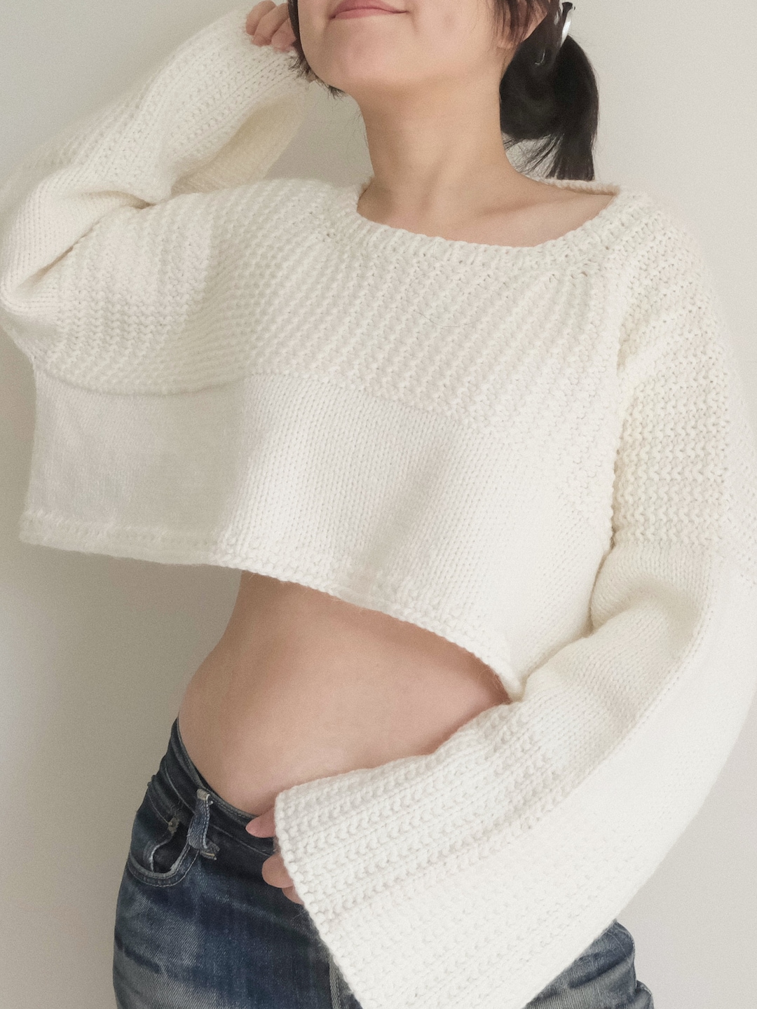 Knitting Pattern | Crop Knit Sweater Pullover, Modern Sweater, Medium ...