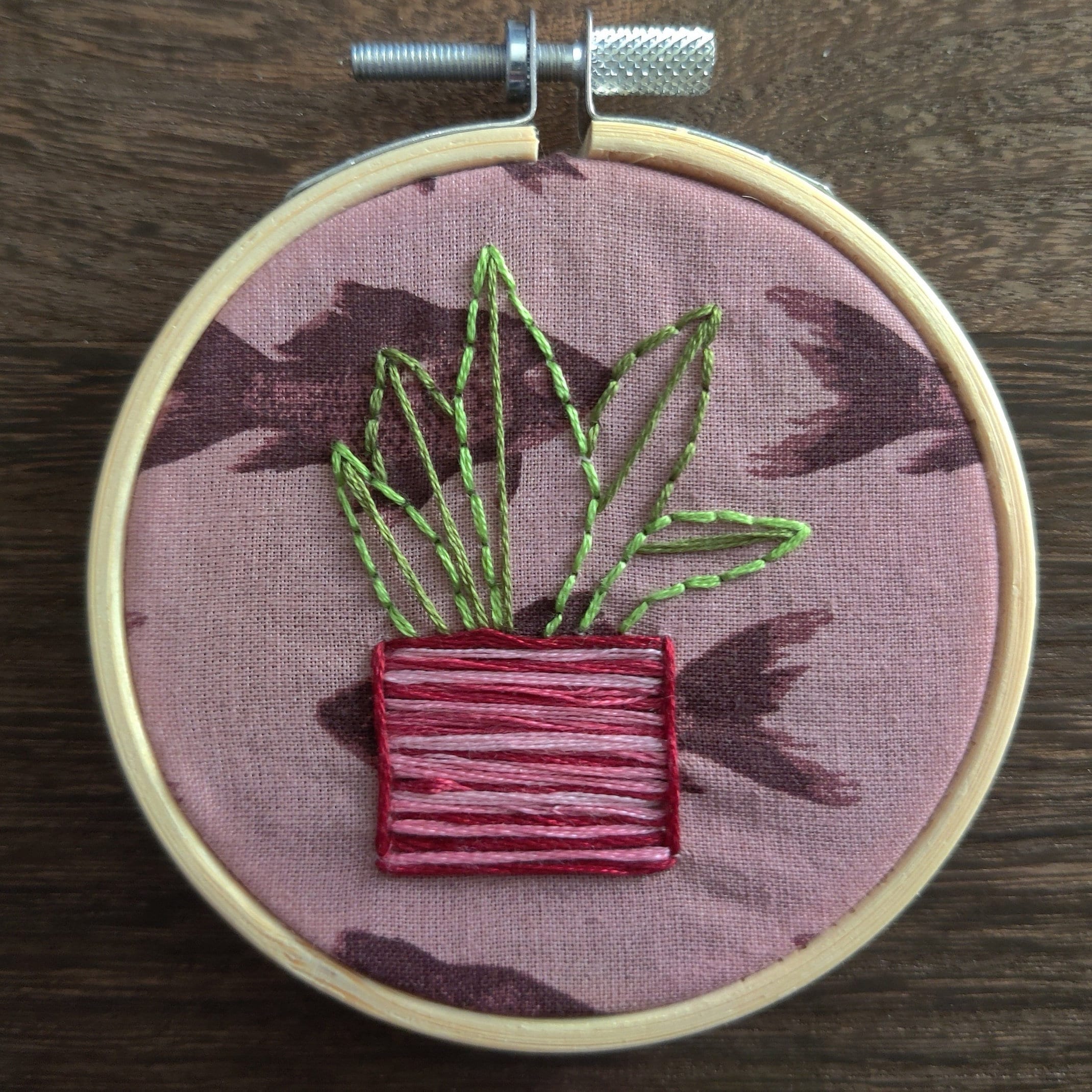 Snake Plant 3" Embroidery on Pink Fish Fabric - Etsy