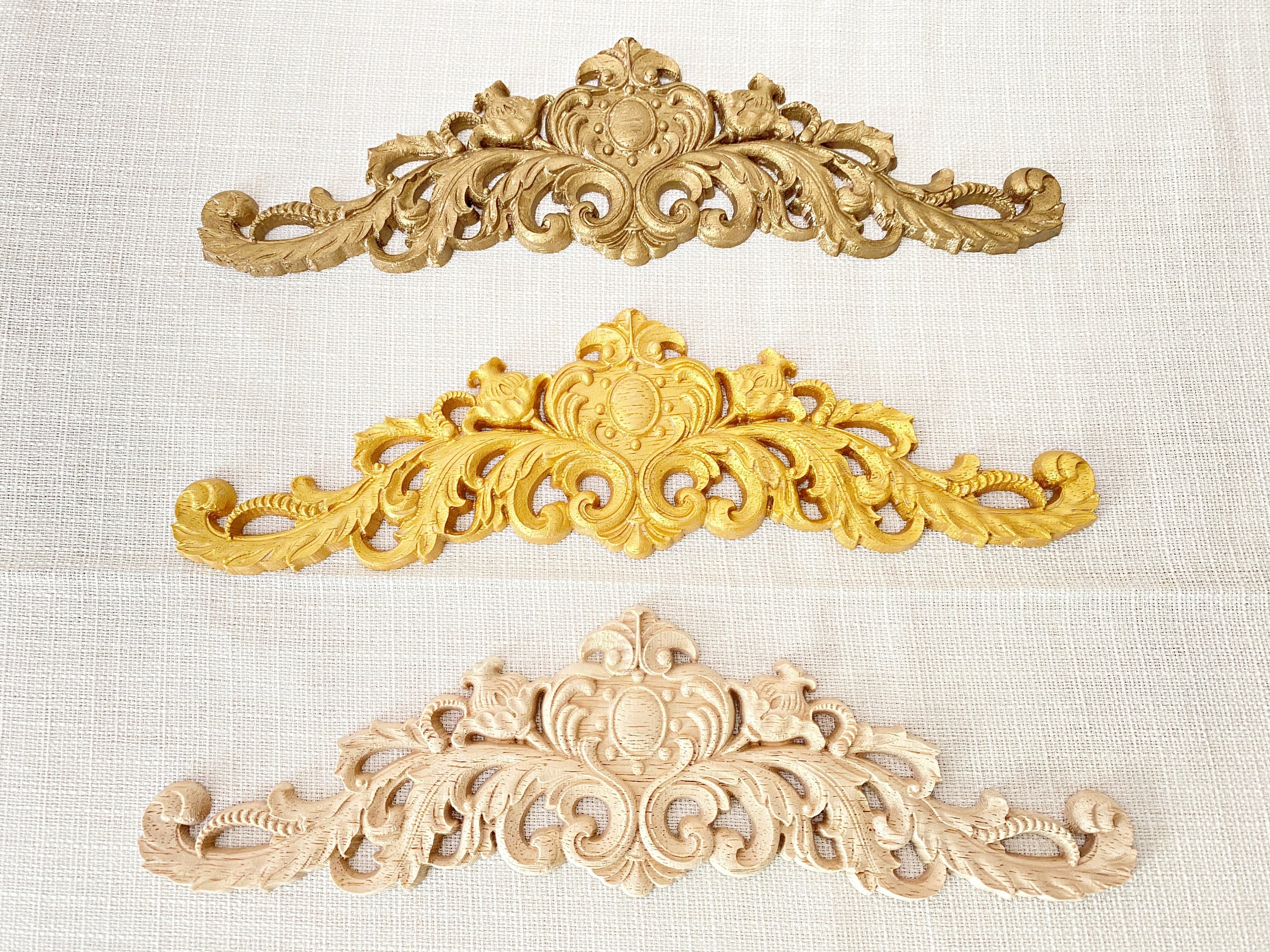 Wood Appliques Overlays Pediments Furniture Embellishments Gold Brass ...