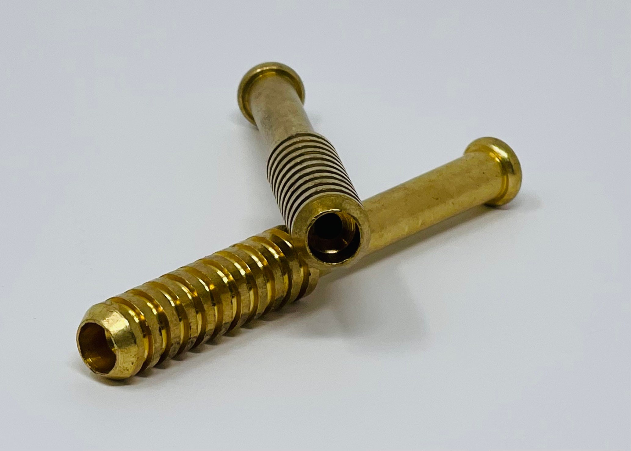 Three Inch Brass One Hitter Pipe With Ribbed End for Quick Cooling and ...