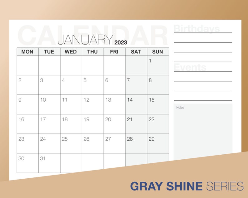 Printable 2023 Horizontal Calendar With Space for Notes - Etsy