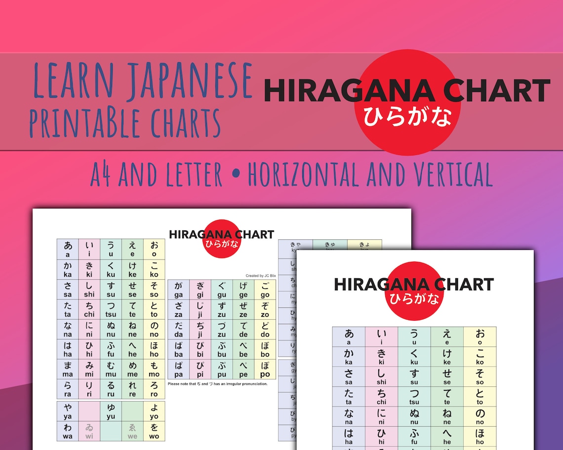 Printable Japanese Hiragana Charts - Horizontal and Vertical - Etsy
