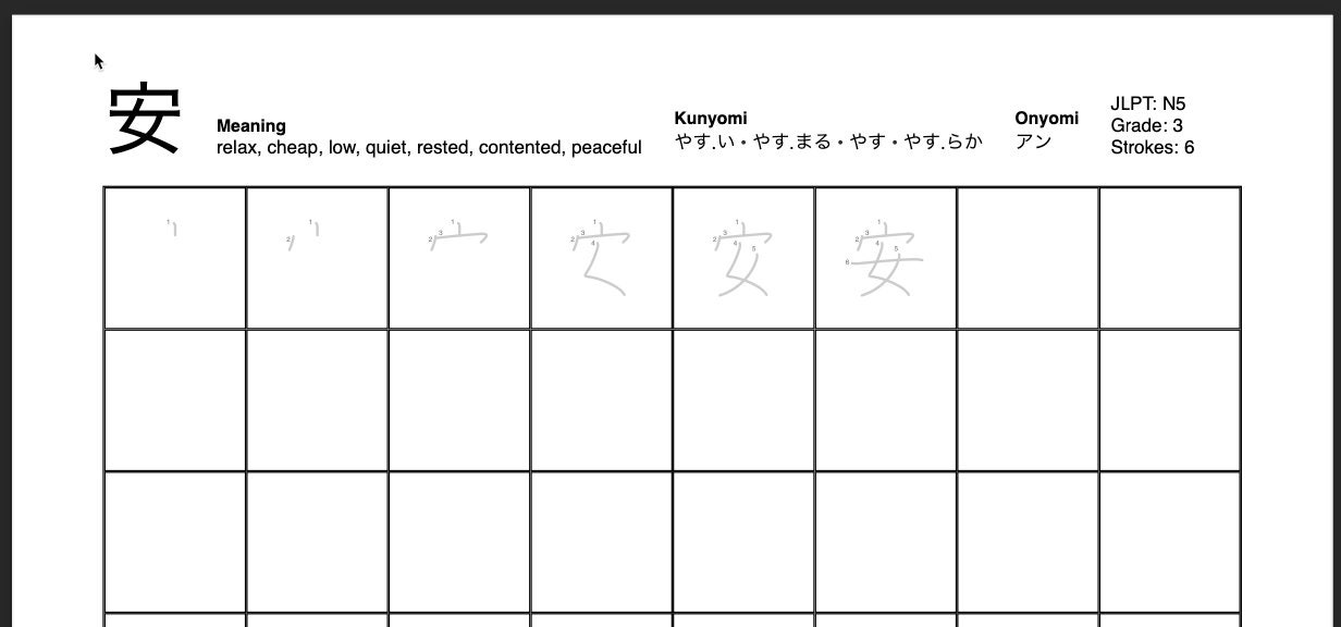 Japanese Kanji Sheets for JLPT N4 - 178 Kanjis - Etsy