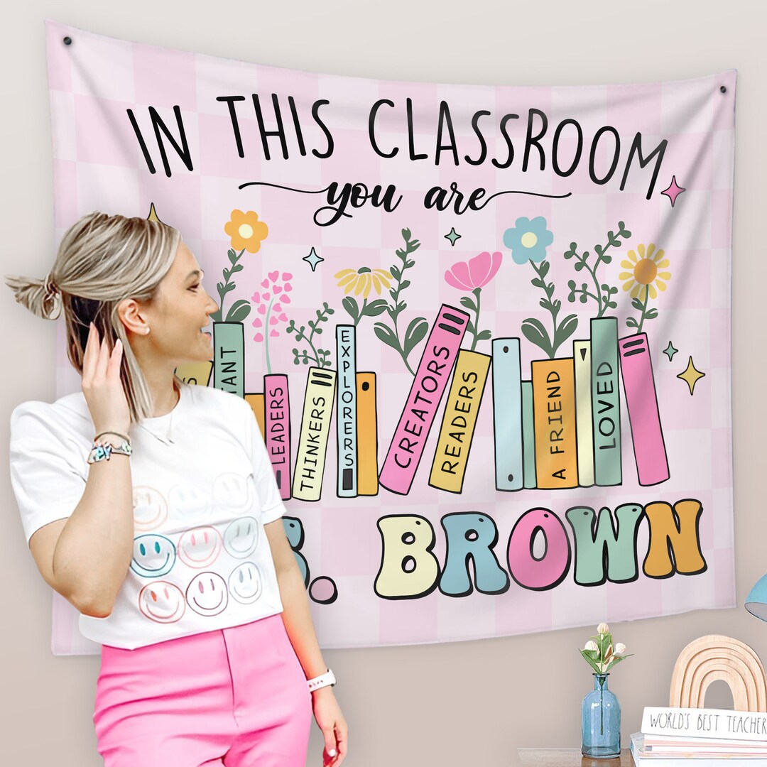 Groovy Classroom Tapestry, Personalized Teacher Name Classroom Banner ...
