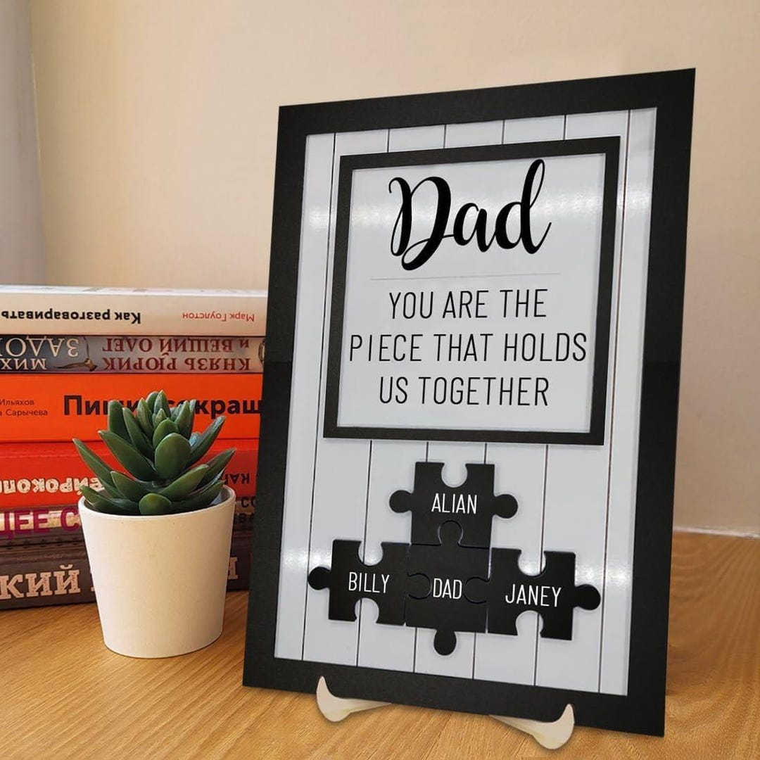 Dad Puzzle Sign Father's Day Gift From Kids Wife Custom Engraved Wood ...