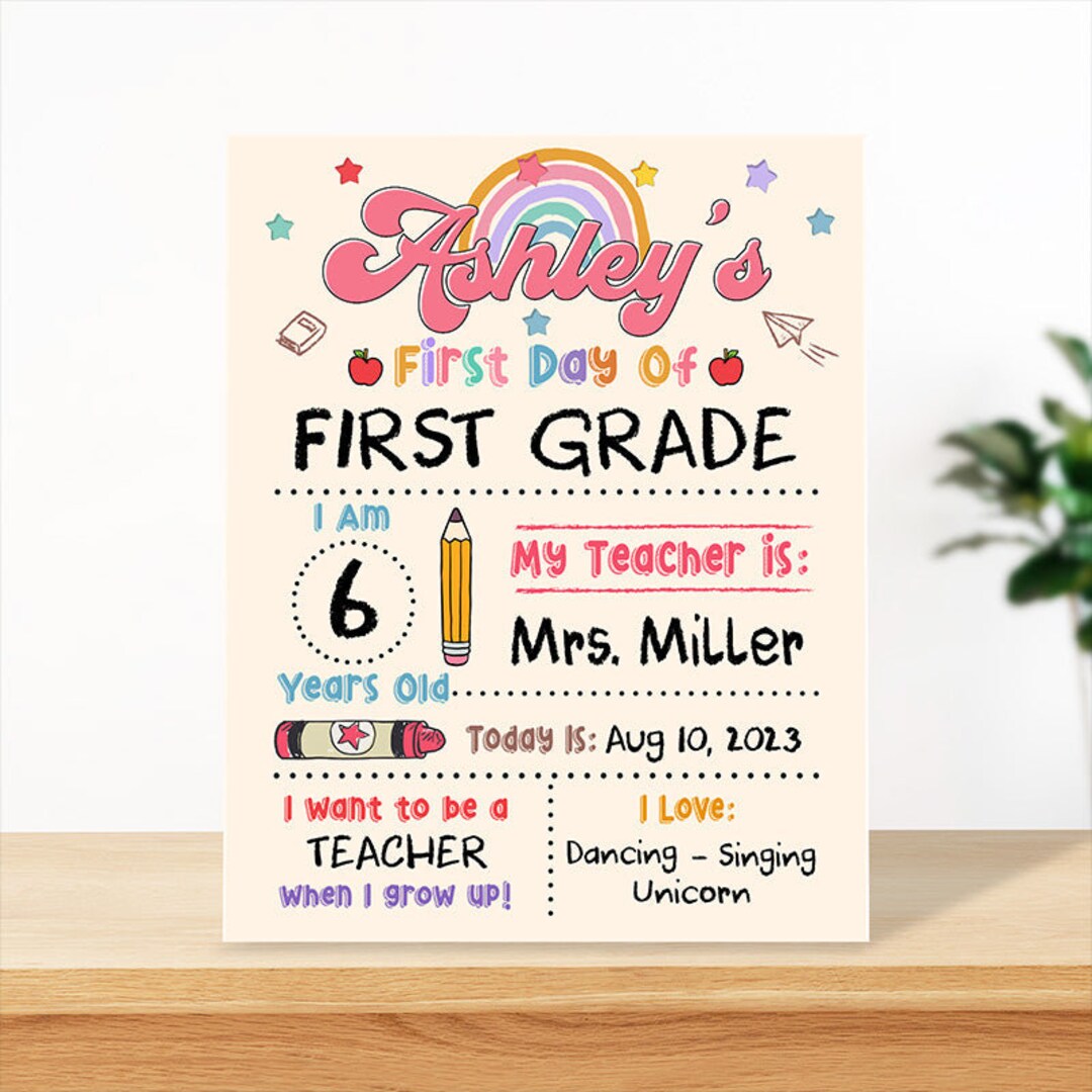 Personalized First Day of School Sign, First Day of School Board, Back ...