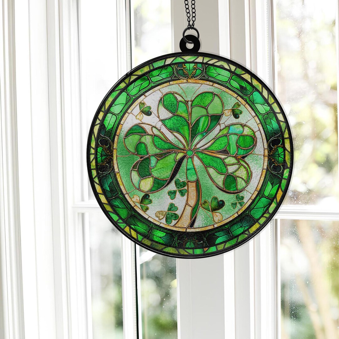 Shamrock Stained Glass Suncatcher, Shamrock Suncatcher, Shamrock Glass ...