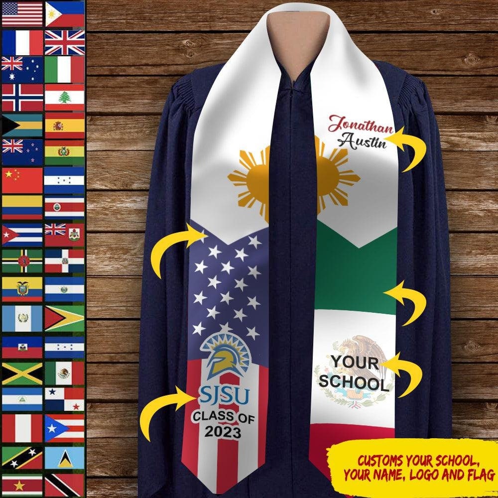 Personalized Congrats Graduation Stole, Mixed Two Flag Graduation Stole ...