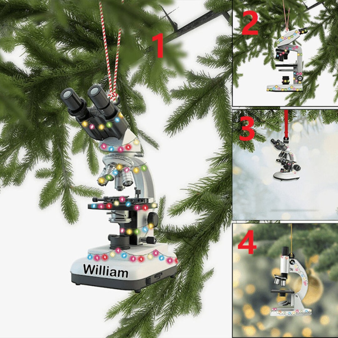 FREE GIFTBOX & Card-personalized Medical Microscope Christmas Ornament ...