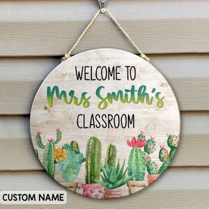 Personalized Teacher Door Sign, Potted Plants Classroom Door Sign ...