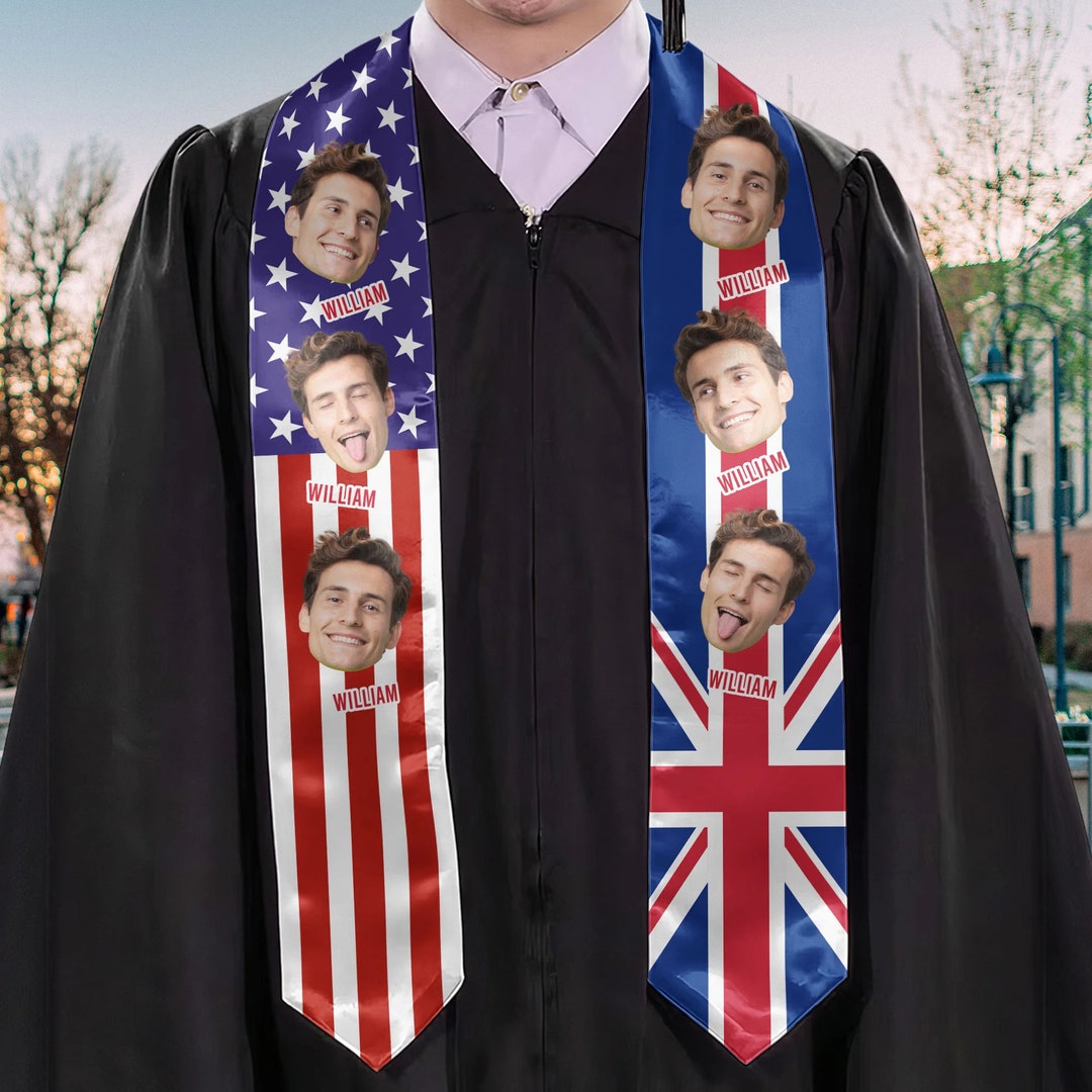 Personalized Congrats 2024 Graduation Stole, Mixed Two Flag Graduation ...
