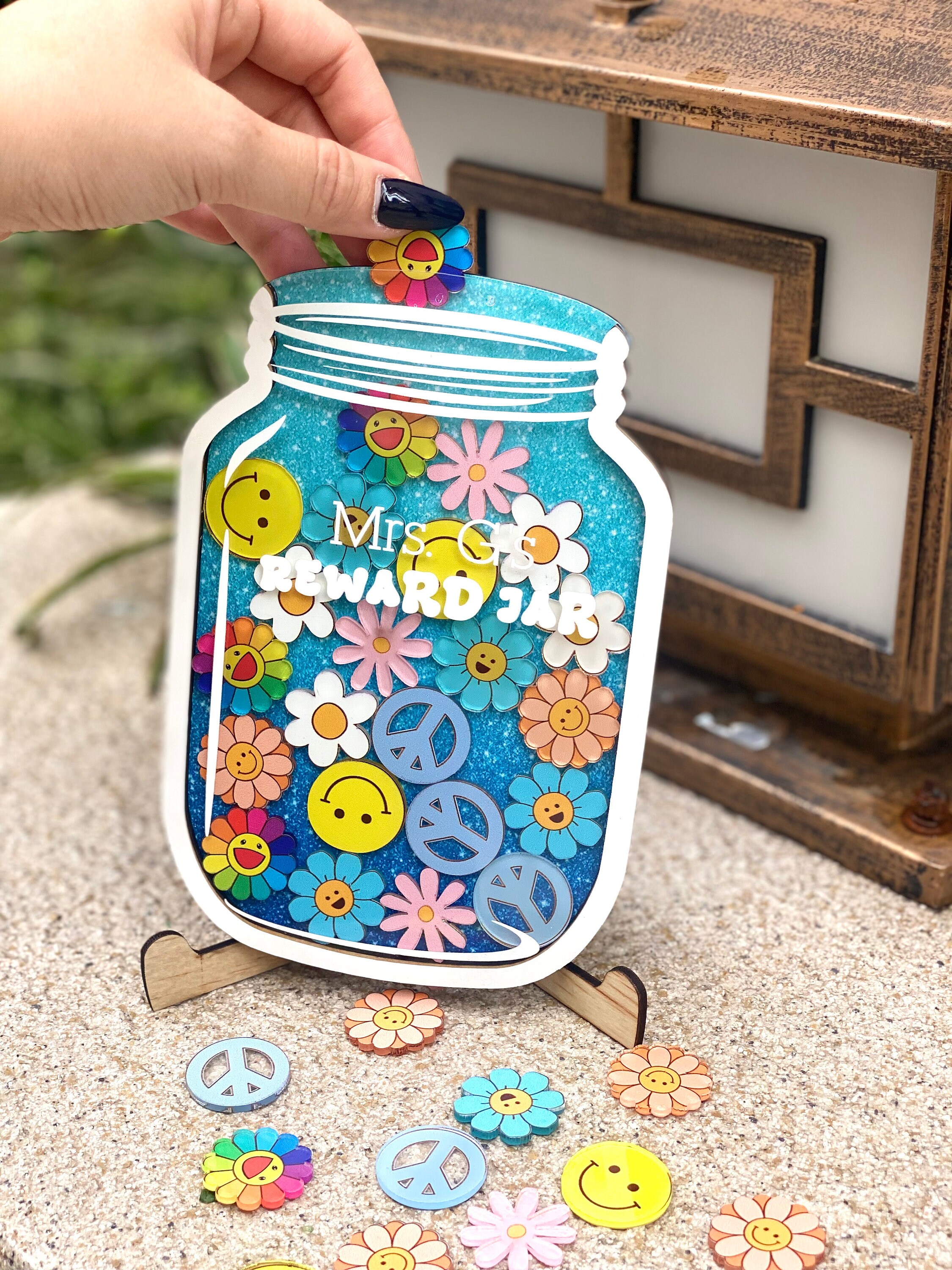 Personalized Flowers Reward Jar, Back to School Gift, Magnetic Reward ...