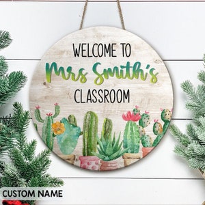 Personalized Teacher Door Sign, Potted Plants Classroom Door Sign ...